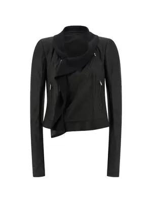 Rick Owens Scarf Biker Leather Jacket - Black