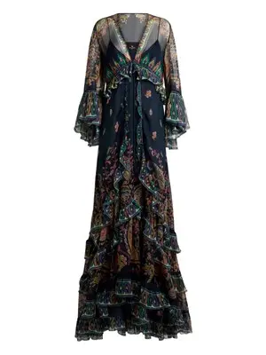 Etro Maxi Flared Dress With See-through Sleeves