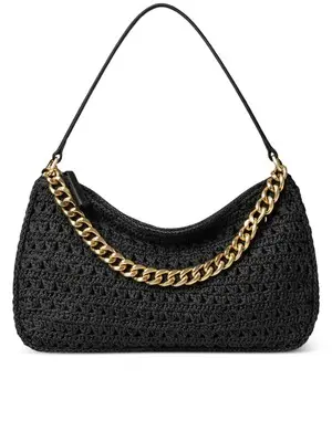 TWINSET Woven Shoulder Bag With Gold Tone Chain - Black