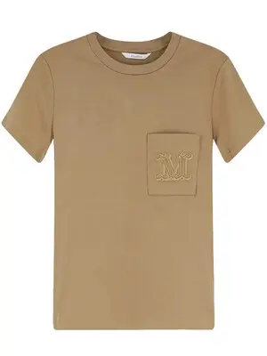 Max Mara Papaya Cotton T-shirt With Embroidered Pocket - Brown
