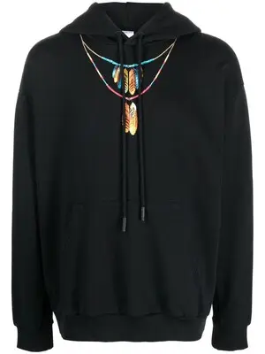 MARCELO BURLON COUNTY OF MILAN Feathers Necklace Over Hoodie" Cotton Hoodie - Black