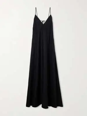 Another Tomorrow Knotted Paneled Linen Maxi Dress - Black
