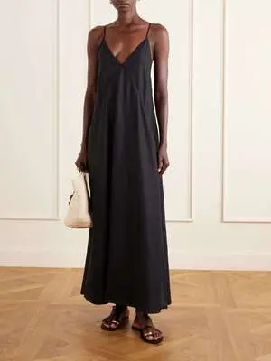 Another Tomorrow Knotted Paneled Linen Maxi Dress