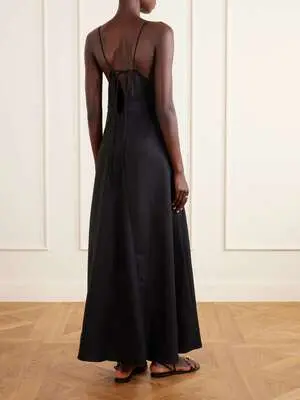 Another Tomorrow Knotted Paneled Linen Maxi Dress