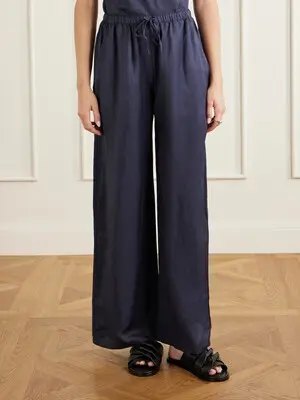 LESET Daniel" Wide-leg Satin Pants With Drawstring Waist - Blue