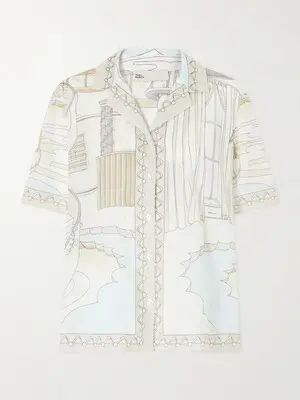 Tory Burch Tory Burch Printed Cotton-Voile Shirt Neutrals