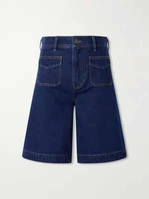 Veronica Beard Carter Cotton And Silk-blend Denim Shorts - Blue