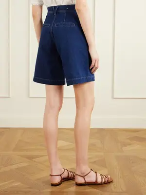 Veronica Beard Carter Cotton And Silk-blend Denim Shorts - Blue