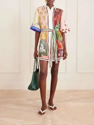 ALEMAIS Tangible Love Belted Printed Linen Mini Dress