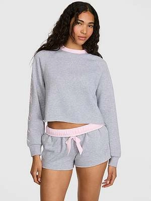 Pink Elle Campus Fleece Cropped Crew Sweatshirt - Grey