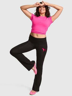 Pink Elle All-day Cotton™ Foldover Flare Leggings - Black