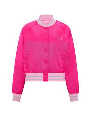 Pink Elle Satin Varsity Jacket - Pink