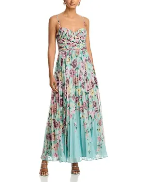 Aqua Pleated Floral Guest Of Dress Exclusive - Sage Multi