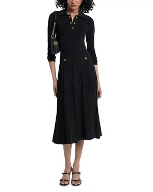 Michael Kors Ribbed Polo Midi Dress - Black