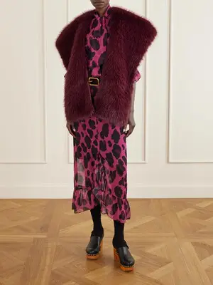 Anna Sui Tie-detailed Animal-print Voile Midi Dress - Pink