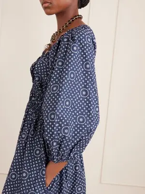 Matteau Shirred Paisley-print Organic Cotton Midi Dress - Blue
