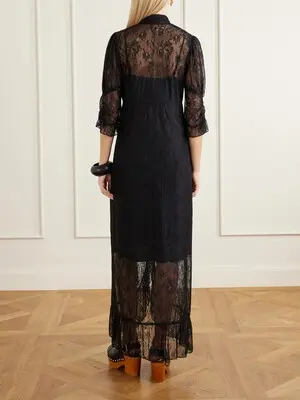 Anna Sui Tie-detailed Ruffled Lace Midi Dress