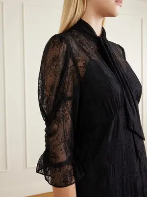 Anna Sui Tie-detailed Ruffled Lace Midi Dress