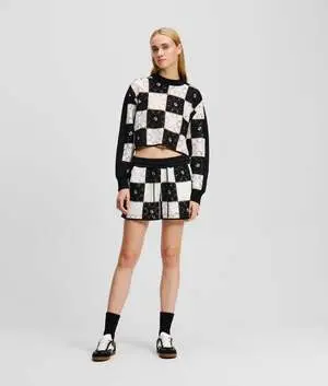 KL JEANS Jeans Crochet Checkerboard Shorts - Black/white