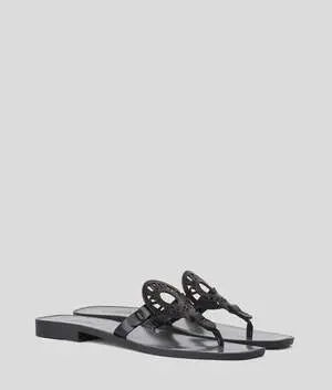 Karl Lagerfeld Leather Flat Sandals - Black