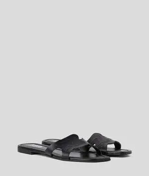 Karl Lagerfeld Brio Signature Cut-out Flat Sandals - Black