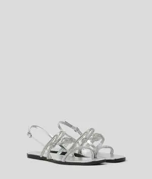 Karl Lagerfeld Signature Olympia Flat Sandals - Silver