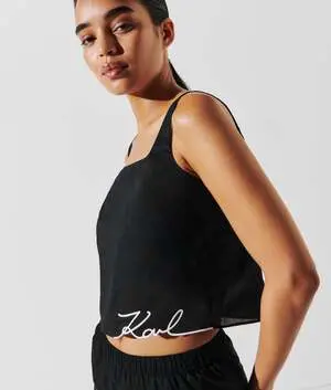 Karl Lagerfeld Cotton Beach Crop Top With Signature Embroidery