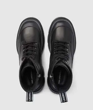 KL JEANS Jeans Lace-up Leather Combat Boots With Quote Embellishment