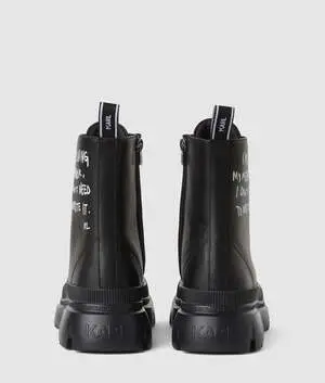 KL JEANS Jeans Lace-up Leather Combat Boots With Quote Embellishment