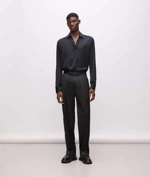 Karl Lagerfeld Studio Satin Detail Wool Blend Pants - Black