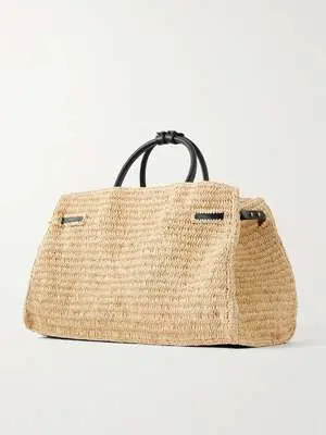 DEMELLIER Hudson Leather-trimmed Raffia Tote