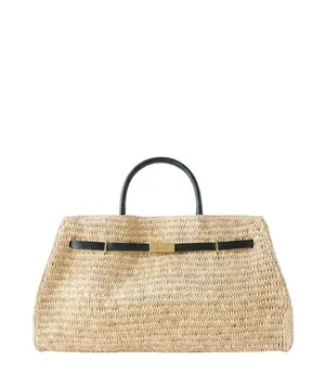 DEMELLIER Raffia Tote With Leather Trim - Neutrals