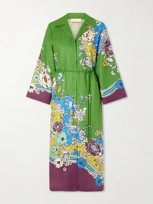 ALEMAIS Nanci Belted Floral-print Linen Midi Dress - Multi