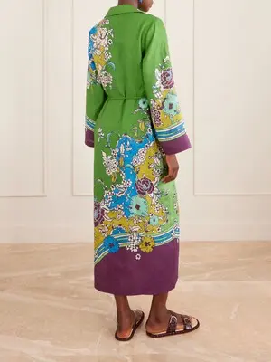 ALEMAIS Nanci Belted Floral Linen Midi Dress - Multi