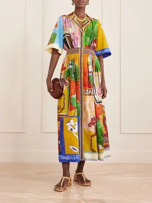 ALEMAIS Mlak Shirred Pleated Printed Cotton And Silk-blend Voile Midi Dress - Multi