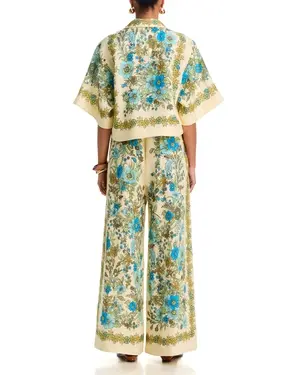 ALEMAIS Sophia Wide Leg Printed Linen Pants