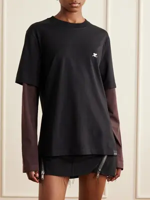 COURREGES Logo Embroidered Cotton-jersey T-shirt - Black