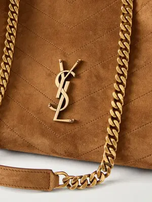 Saint Laurent Niki Shopper Cassandre-embellished Suede Shoulder Bag - Brown