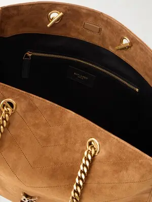 Saint Laurent Niki Shopper Cassandre-embellished Suede Shoulder Bag - Brown