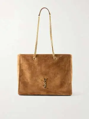 Saint Laurent Niki Shopper Cassandre-embellished Suede Shoulder Bag Camel