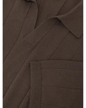 REISS Chelmsford Short Sleeve Merino Wool Sweater Polo - Ridge Brown