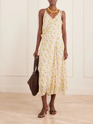 MARANT ETOILE Luxie Ruffled Floral Chiffon Maxi Dress - Yellow