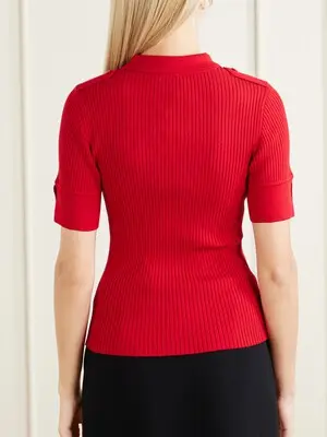 COURREGES Logo-embroidered Ribbed-knit Polo Shirt