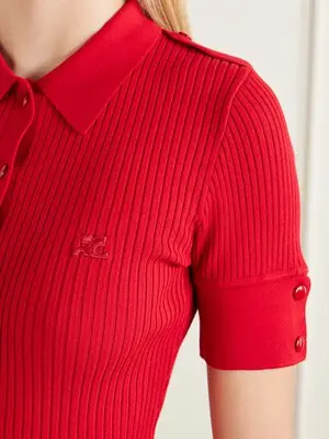 COURREGES Logo-embroidered Ribbed-knit Polo Shirt