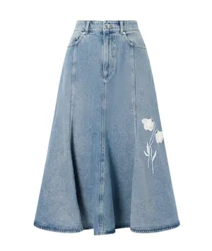 Erdem Embroidered Paneled Denim Midi Skirt - Blue
