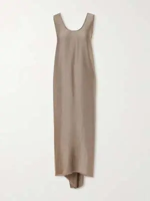 FFORME Signy Gathered Frayed Satin Midi Dress - Light Gray