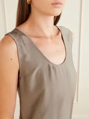 FFORME Signy Gathered Frayed Satin Midi Dress