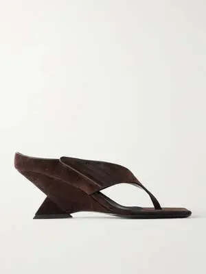 Attico Cheope 65 Suede Wedge Thong Sandals - Black