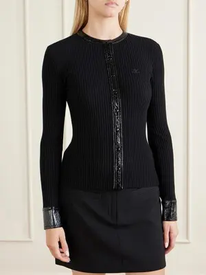 COURREGES Logo-embroidered Ribbed-knit Cardigan - Black