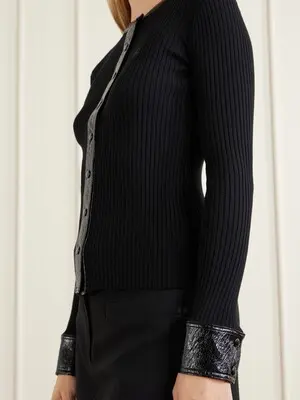 COURREGES Logo-embroidered Ribbed-knit Cardigan - Black